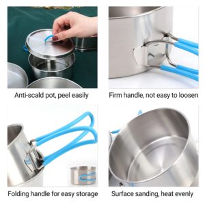 BEFOY Stainless Steel 10Pcs Camping Cookware Mess Kit Cooking Set Backpacking Gear Lightweight Pots and Pans Set with Folding Knife Fork for Outdoor Camping Hiking Picnic