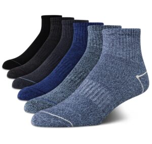 nautica men's performance quarter socks with cushioned comfort (6 pack), size 6-12.5, navy/blue/gray