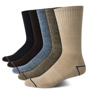 nautica men's dress socks - light-cushion crew socks (5 pack), size 6-12.5, brownkhaki