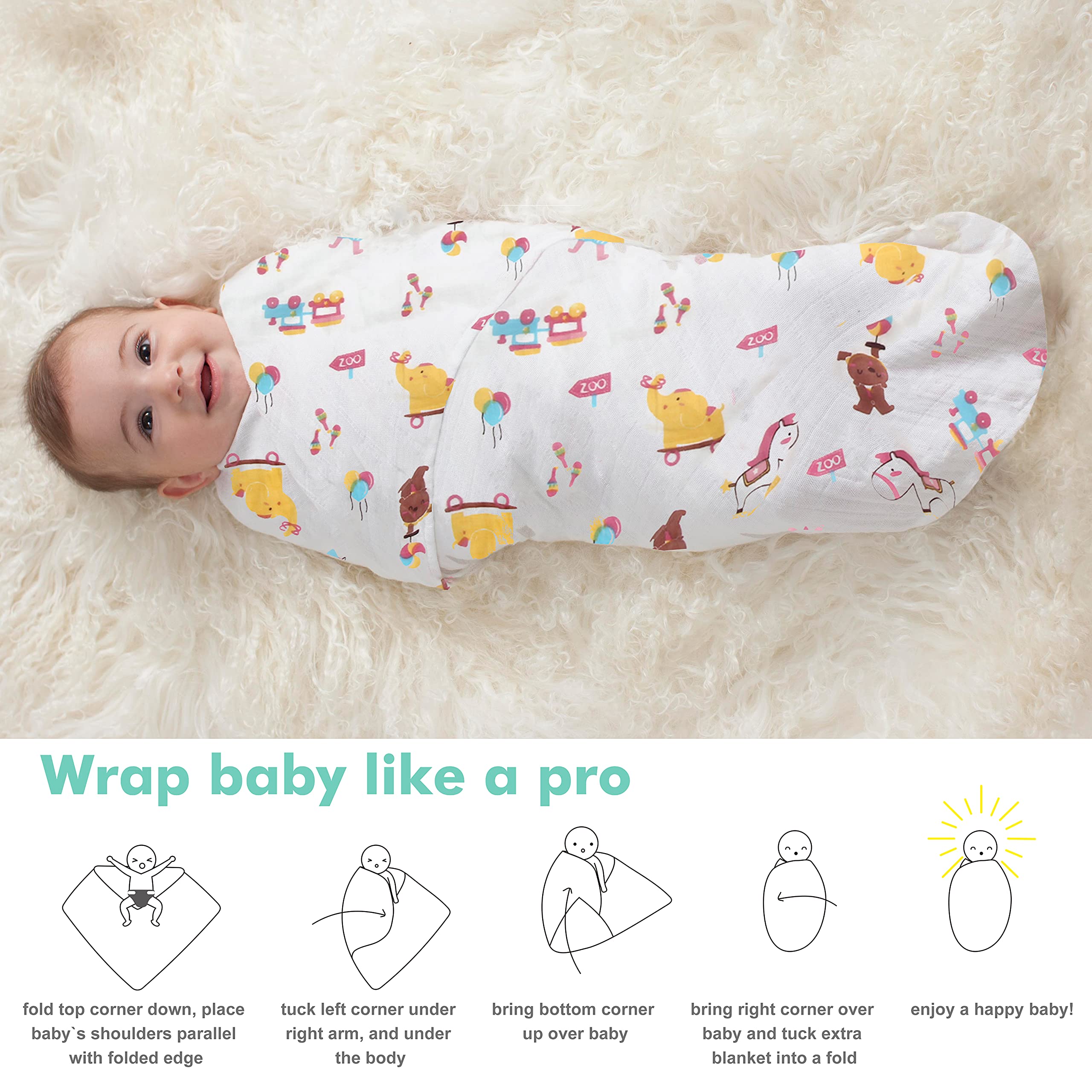 Koo-dib Muslin Baby Receiving Wrap Swaddle Blanket, Baby Swaddlers Blankets 0-3 Months Muslin Receiving Swaddle Blankets Neutral, Set of 5 30x30 Inches