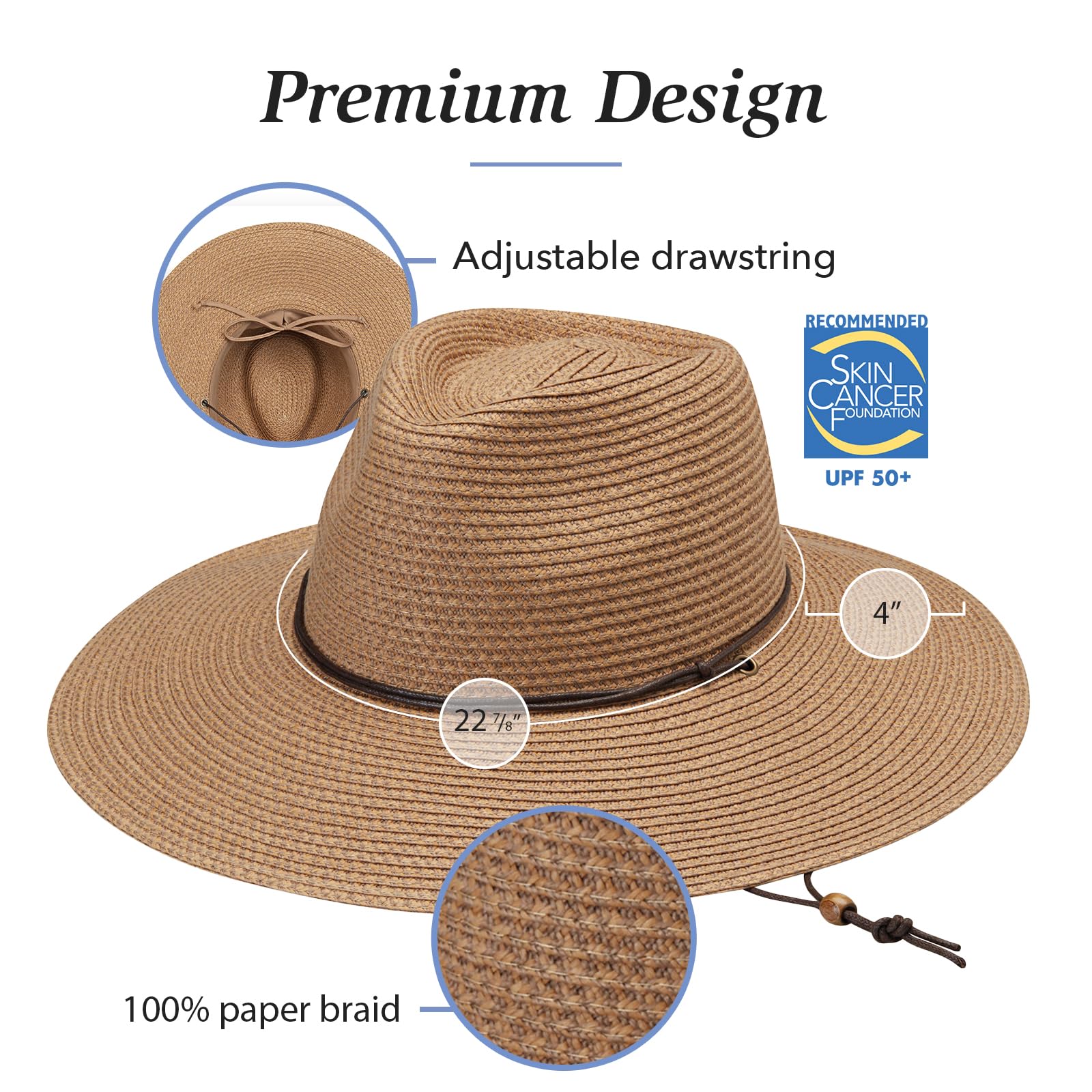 Wallaroo Hat Company Women’s Sanibel Fedora – Packable Wide Brim Sun Hat with Chin Strap – UPF 50+ Sun Protection (White/Beige)