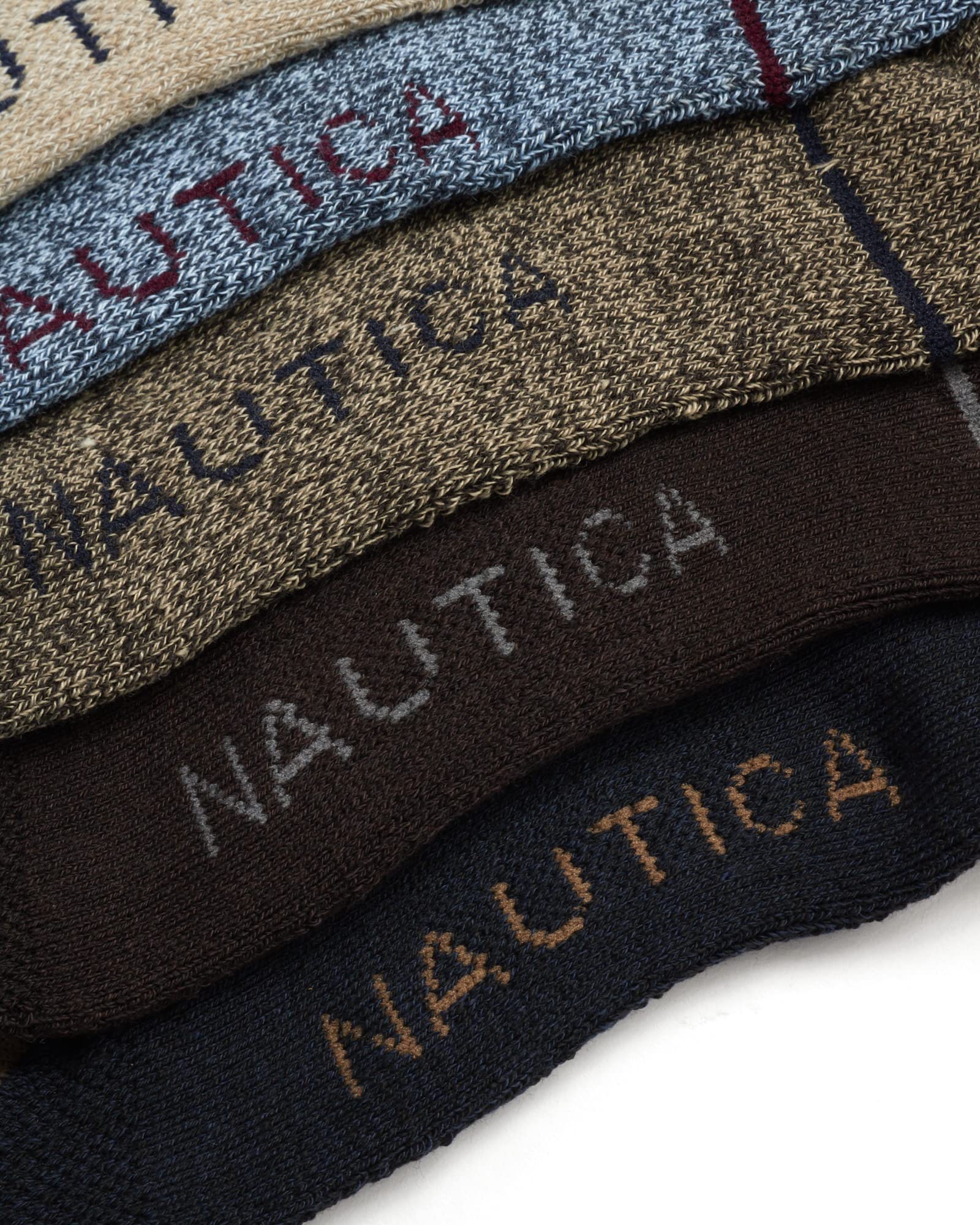 Nautica Men's Dress Socks - Light-Cushion Crew Socks (5 Pack), Size 6-12.5, BrownKhaki