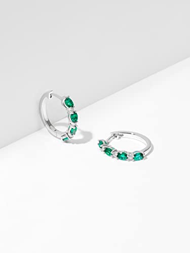 Amazon Essentials 0.12 cttw Lab Grown Diamond and Created Emerald 925 Sterling Silver Hoop Earrings (H-I Color, I1 Calarity) (previously Amazon Collection)