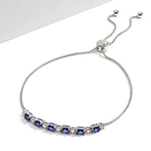 Amazon Essentials 0.175 cttw Lab Grown Diamond and Created Blue Sapphire 925 Sterling Silver Bar Bolo Adjustable Bracelet (H-I Color, I1 Calarity) (previously Amazon Collection)