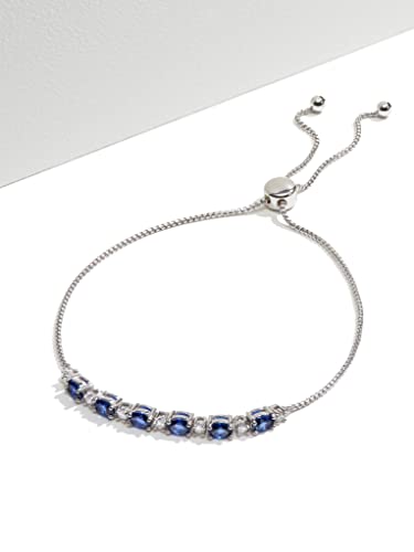 Amazon Essentials 0.175 cttw Lab Grown Diamond and Created Blue Sapphire 925 Sterling Silver Bar Bolo Adjustable Bracelet (H-I Color, I1 Calarity) (previously Amazon Collection)