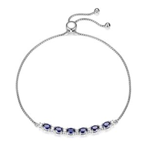 amazon essentials 0.175 cttw lab grown diamond and created blue sapphire 925 sterling silver bar bolo adjustable bracelet (h-i color, i1 calarity) (previously amazon collection)