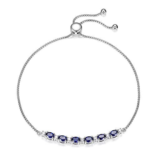 Amazon Essentials 0.175 cttw Lab Grown Diamond and Created Blue Sapphire 925 Sterling Silver Bar Bolo Adjustable Bracelet (H-I Color, I1 Calarity) (previously Amazon Collection)