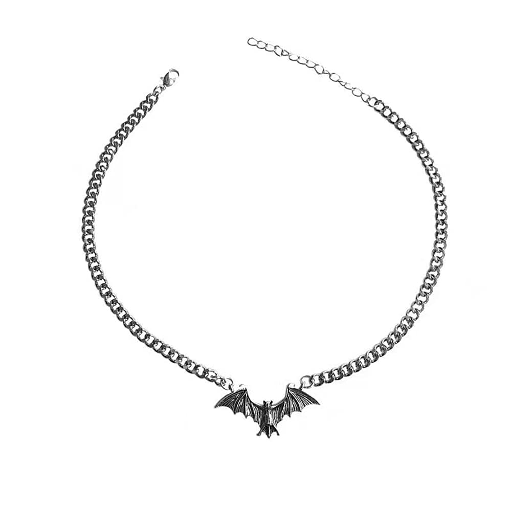 KURTCB Bat Necklace Gothic Punk Cool Heavy Chain Choker Cyber Animal Wing Pendant Necklace for Women Halloween Jewelry