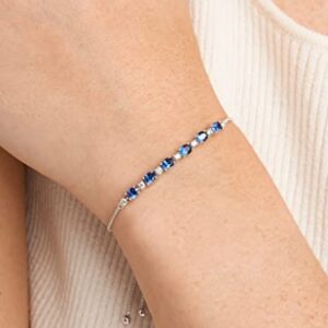 Amazon Essentials 0.175 cttw Lab Grown Diamond and Created Blue Sapphire 925 Sterling Silver Bar Bolo Adjustable Bracelet (H-I Color, I1 Calarity) (previously Amazon Collection)