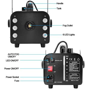 HAKUTA Fog Machine, 900W Automatic Spray Smoke Machine with 6 LED Lights and 7 Color Variation, 2000CFM Output with Wireless Remote Control for Wedding, Halloween, Parties and DJ Performance