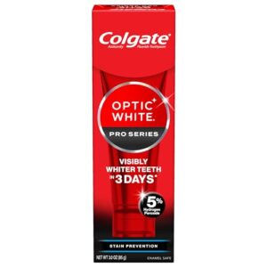 colgate optic white pro series whitening toothpaste with 5% hydrogen peroxide, stain prevention, 3 oz tube