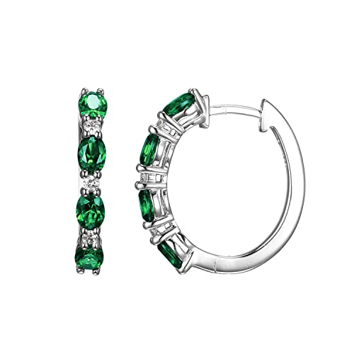 Amazon Essentials 0.12 cttw Lab Grown Diamond and Created Emerald 925 Sterling Silver Hoop Earrings (H-I Color, I1 Calarity) (previously Amazon Collection)