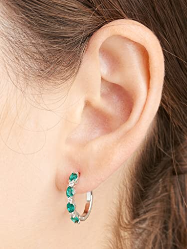 Amazon Essentials 0.12 cttw Lab Grown Diamond and Created Emerald 925 Sterling Silver Hoop Earrings (H-I Color, I1 Calarity) (previously Amazon Collection)