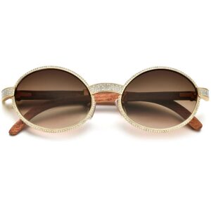 HEPIDEM 100% Really Buffalo Horn Luxury 720pcs Diamonds BUffs Sunglasses 7550179 (Wood Frame Gradient Tea Lens)