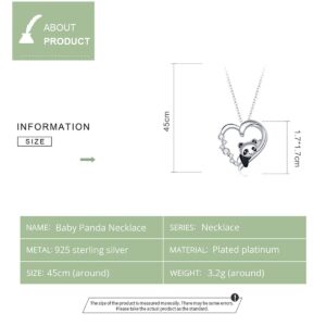 RUKYF 925 Sterling Silver Panda Necklace for Women Cubic Zirconia Heart Cute Animal Pendant Jewelry Unique Gifts for Women Girlfriend