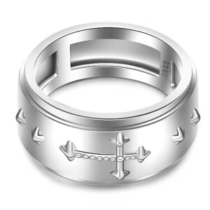 talonior fidget cross rosary spinner ring sterling silver anxiety ring with beads for women praying christian religious catholic engagement promise band rings worry size 9