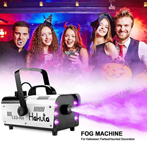 HAKUTA Fog Machine, 900W Automatic Spray Smoke Machine with 6 LED Lights and 7 Color Variation, 2000CFM Output with Wireless Remote Control for Wedding, Halloween, Parties and DJ Performance