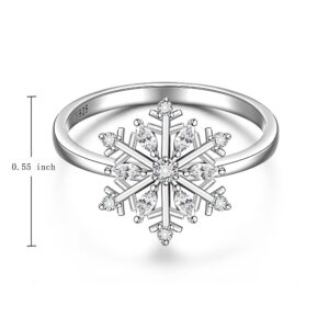 Christmas Rings Snowflake Rings Sterling Silver Cute Dainty White Zirconia Dirthstone Crystal Gift Wedding for Women Love Rings Size 7