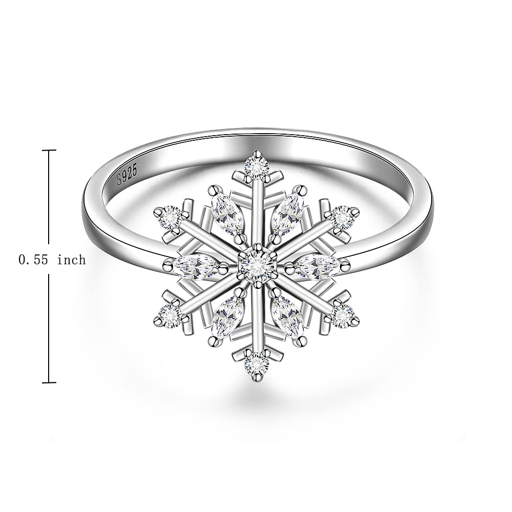 Christmas Rings Snowflake Rings Sterling Silver Cute Dainty White Zirconia Dirthstone Crystal Gift Wedding for Women Love Rings Size 7