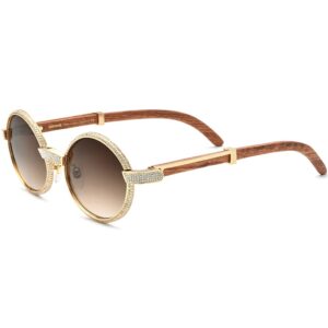 HEPIDEM 100% Really Buffalo Horn Luxury 720pcs Diamonds BUffs Sunglasses 7550179 (Wood Frame Gradient Tea Lens)