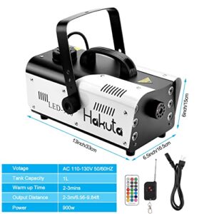 HAKUTA Fog Machine, 900W Automatic Spray Smoke Machine with 6 LED Lights and 7 Color Variation, 2000CFM Output with Wireless Remote Control for Wedding, Halloween, Parties and DJ Performance