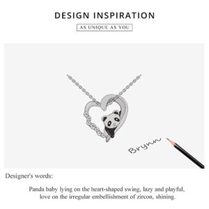 RUKYF 925 Sterling Silver Panda Necklace for Women Cubic Zirconia Heart Cute Animal Pendant Jewelry Unique Gifts for Women Girlfriend