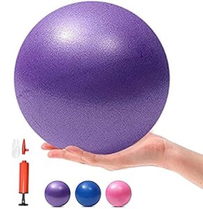 momplus 6 inch exercise pilates mini yoga balls barre for home stability squishy training physical therapy improves balance core strength comes with pump(purple, 6 inch)