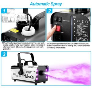 HAKUTA Fog Machine, 900W Automatic Spray Smoke Machine with 6 LED Lights and 7 Color Variation, 2000CFM Output with Wireless Remote Control for Wedding, Halloween, Parties and DJ Performance