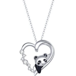 rukyf 925 sterling silver panda necklace for women cubic zirconia heart cute animal pendant jewelry unique gifts for women girlfriend