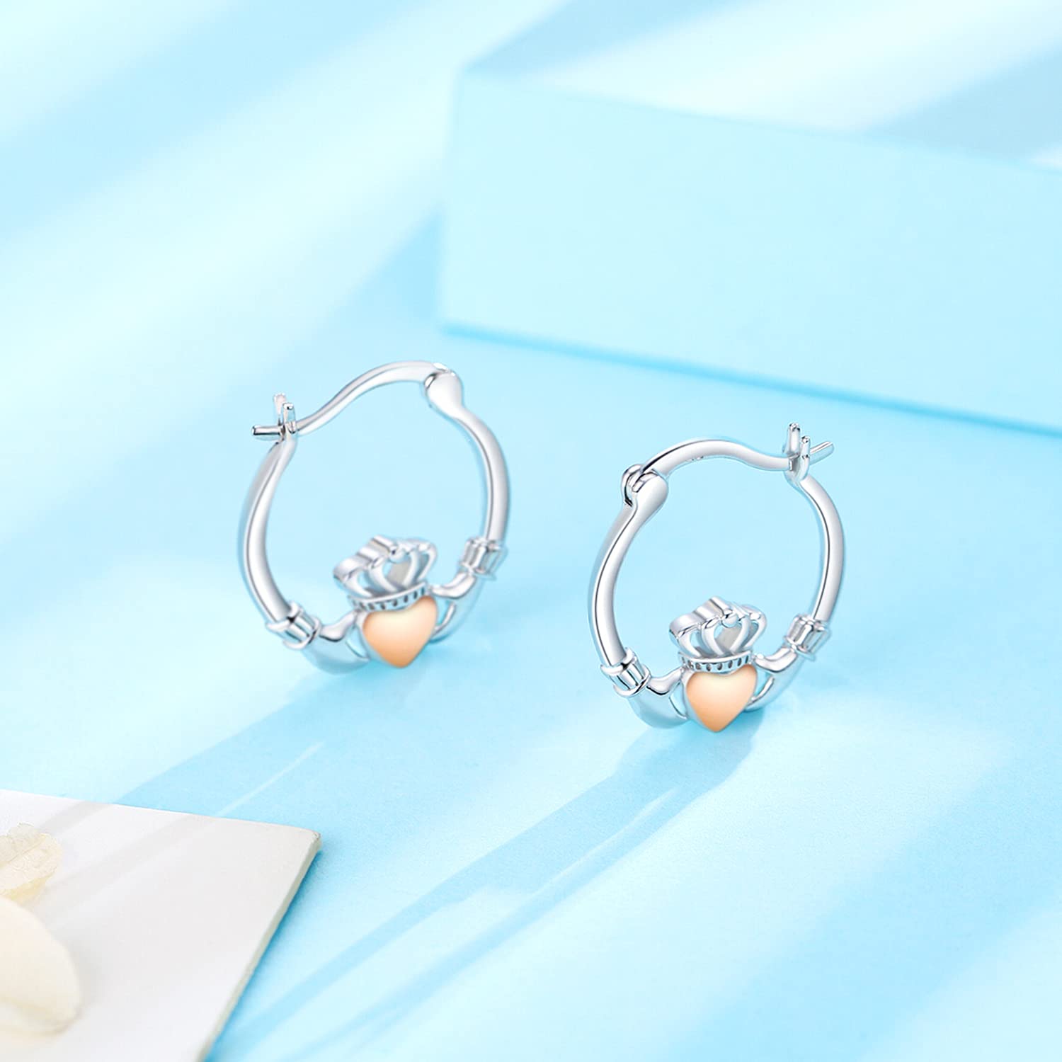 Claddagh Earrings for Women 925 Sterling Silver Ireland Claddagh Huggie Hoop Earrings for Sensitive Ears Claddagh Jewelry Gifts