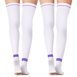 2 pairs ted hose compression stockings thigh high knee high 15-20 mmhg compression ted hose with inspect toe hole ted compression socks for leg edema swelling soreness pain (white- purple,xl size)