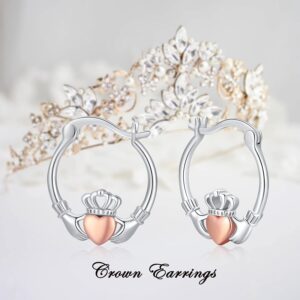 Claddagh Earrings for Women 925 Sterling Silver Ireland Claddagh Huggie Hoop Earrings for Sensitive Ears Claddagh Jewelry Gifts