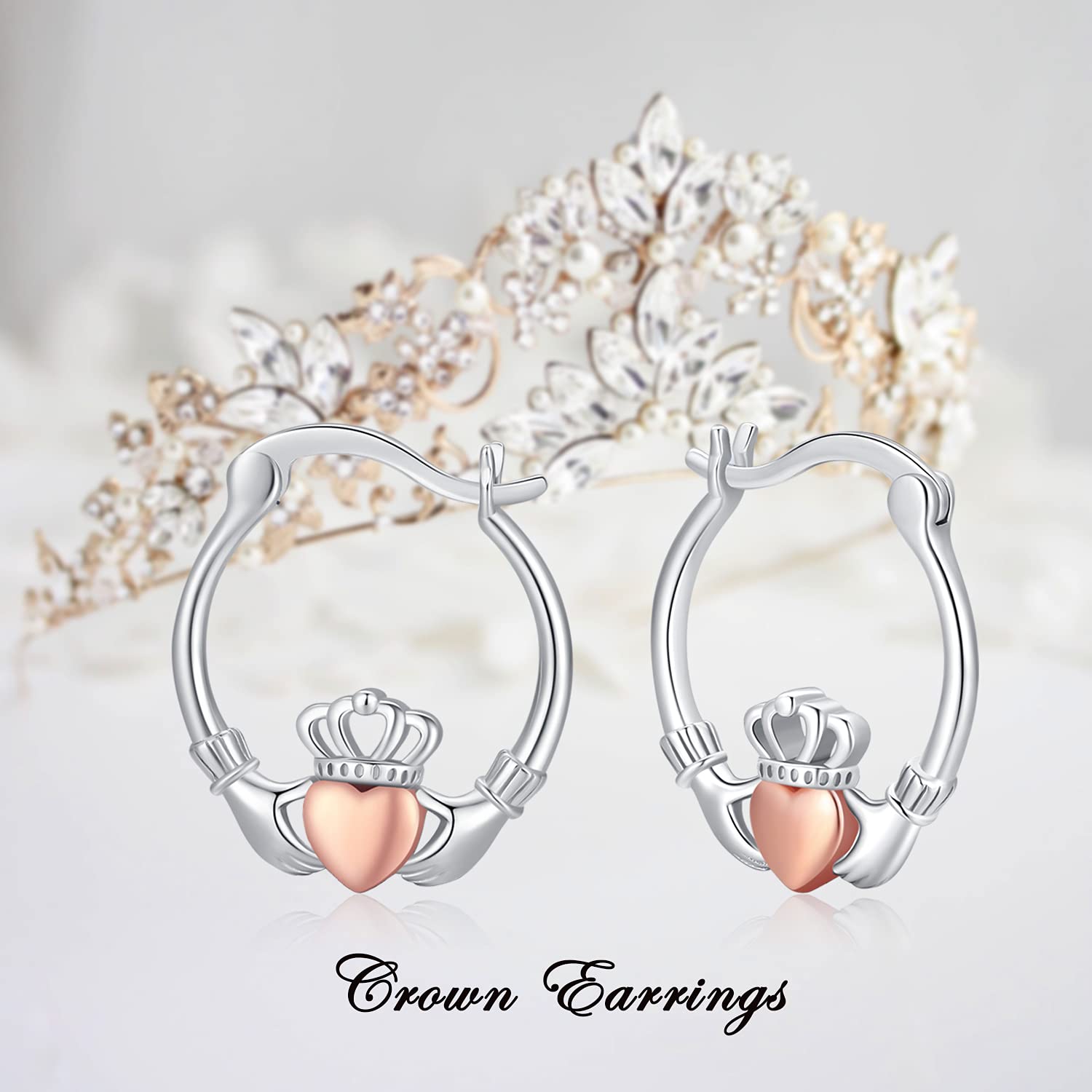 Claddagh Earrings for Women 925 Sterling Silver Ireland Claddagh Huggie Hoop Earrings for Sensitive Ears Claddagh Jewelry Gifts