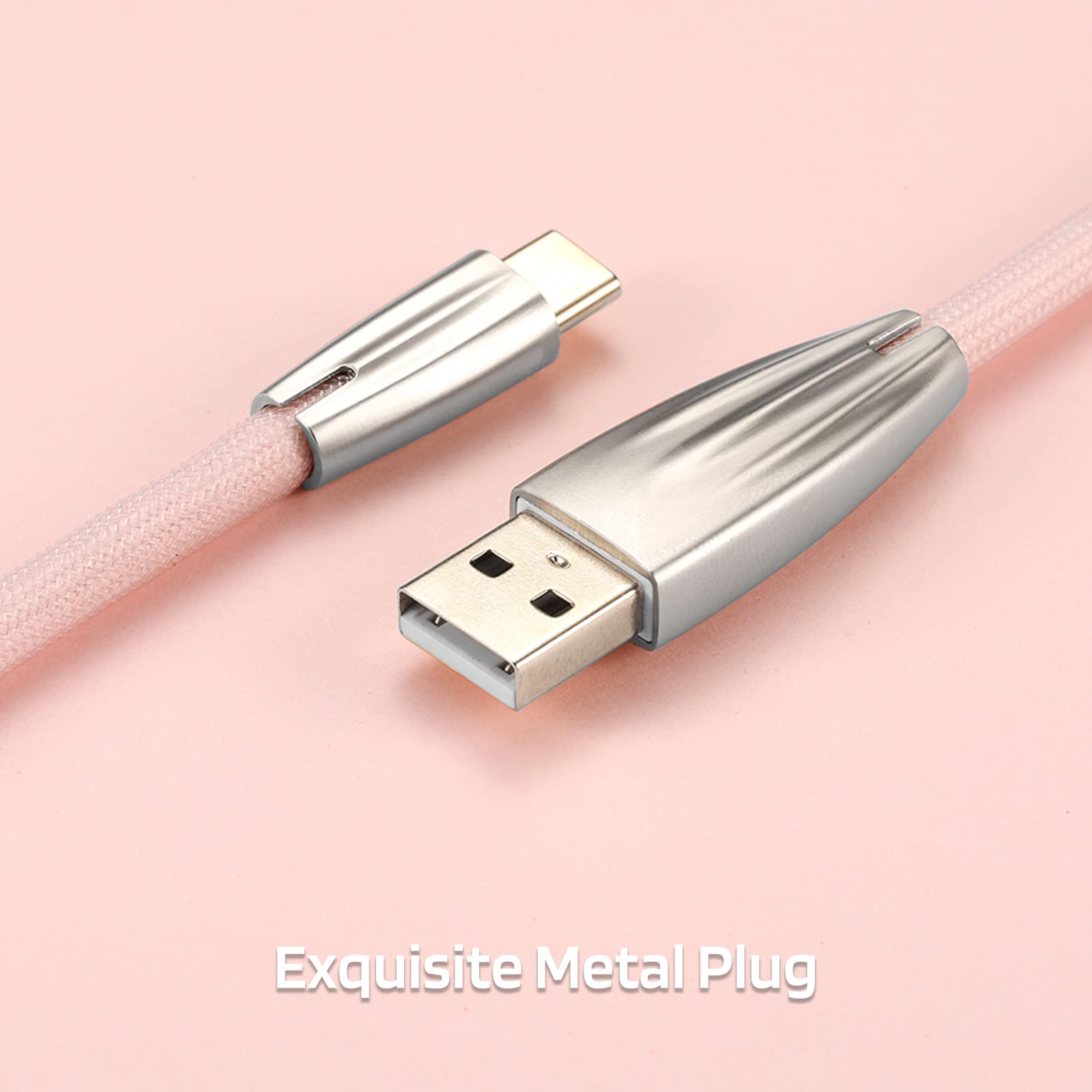 LTC Custom Mechanical Keyboard Coiled Cable USB 3.1 Type C, 1.2m Coiled USB C Cable with Aviator Connector, Pink