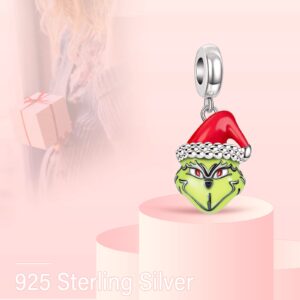 MITSOKU 925 Sterling Silver Charms for Bracelets Necklaces Green Monster Christmas Hat Dangle Pendants Beads Charms Jewelry Gift for Women