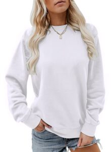 womens casual crewneck sweatshirts long sleeve loose fit soft pullover tops white