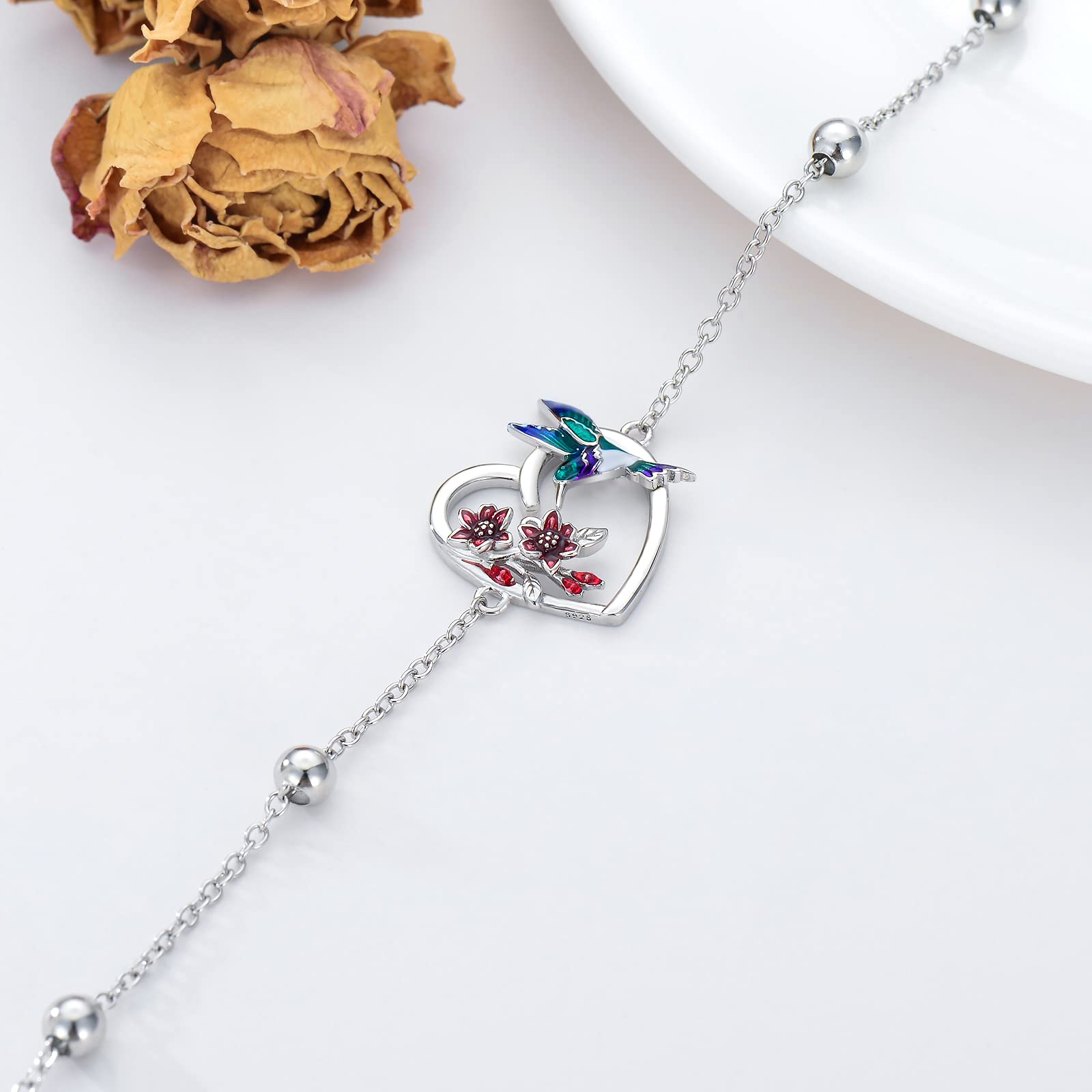 LONAGO Hummingbird Bracelet Silver Hummingbird Chain Bracelet Gift for Women