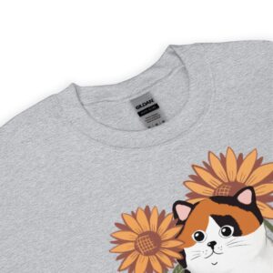 Calico Cat With Sunflowers Sweatshirt for Girls Women Men Unisex | Best Novelty Vest Gift for Kitten Lovers | Pullover Sizes S M L XL XXL Sport Grey