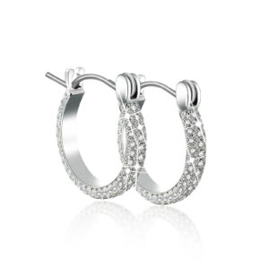 tiny sparkly cubic zirconia titanium hoop earrings hypoallergenic for women, minimalist cuff/cartilage sleeper earring charms white gold plated, pure titanium earrings post for sensitive ears