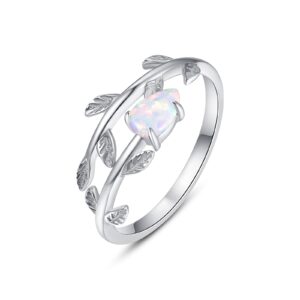 praymos 925 sterling silver leaf ring white opal rings for women adjustable rings wrap opal engagement wedding rings size 7 8 9 christmas gifts for women