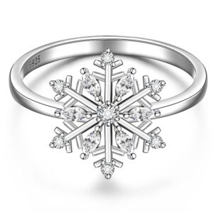 christmas rings snowflake rings sterling silver cute dainty white zirconia dirthstone crystal gift wedding for women love rings size 7