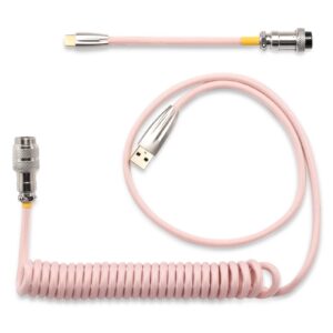 ltc custom mechanical keyboard coiled cable usb 3.1 type c, 1.2m coiled usb c cable with aviator connector, pink