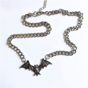 KURTCB Bat Necklace Gothic Punk Cool Heavy Chain Choker Cyber Animal Wing Pendant Necklace for Women Halloween Jewelry