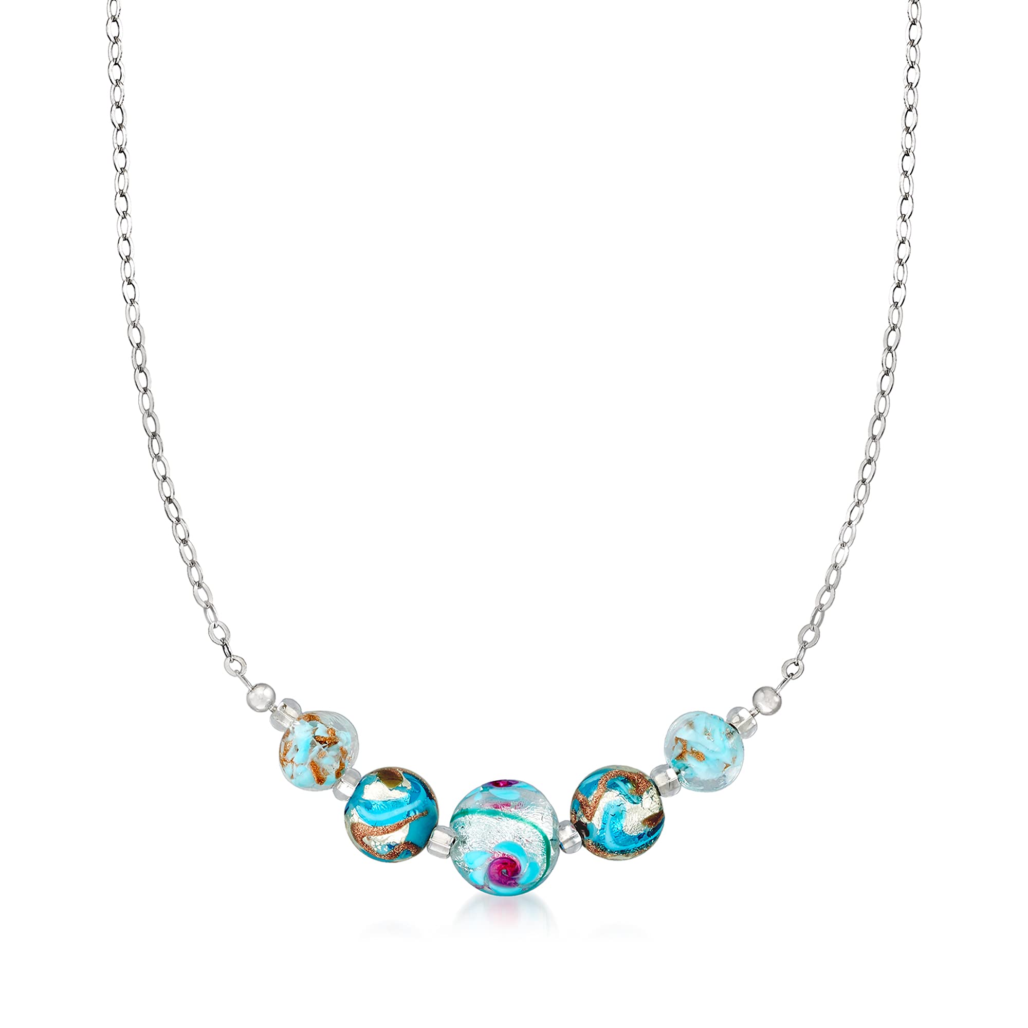 Ross-Simons Italian Multicolored Murano Glass Bead Necklace in Sterling Silver. 18 inches