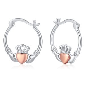 claddagh earrings for women 925 sterling silver ireland claddagh huggie hoop earrings for sensitive ears claddagh jewelry gifts