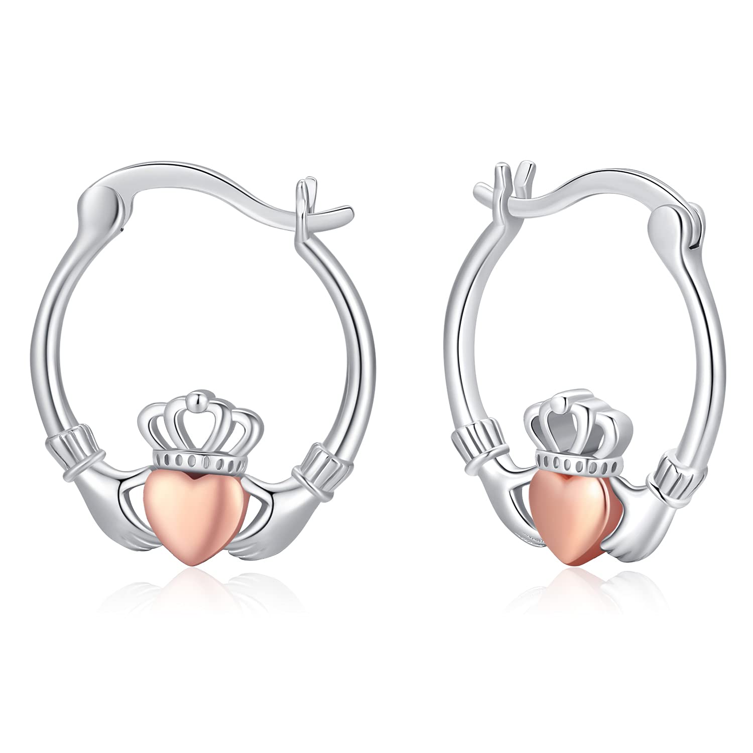 Claddagh Earrings for Women 925 Sterling Silver Ireland Claddagh Huggie Hoop Earrings for Sensitive Ears Claddagh Jewelry Gifts