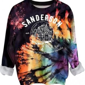 Hocus Pocus Halloween Sweatshirt Women Sanderson Witch Museum Graphic Tee Reverse Tie Dye Rainbow Pullover Sweatshirt (4sanderose,Small,Alpha,Small,US)