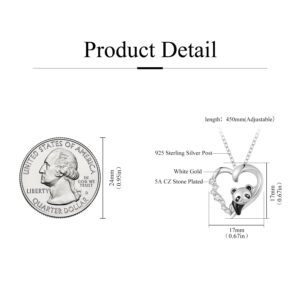 RUKYF 925 Sterling Silver Panda Necklace for Women Cubic Zirconia Heart Cute Animal Pendant Jewelry Unique Gifts for Women Girlfriend