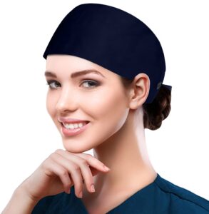 fesciory adjustable working caps with button & sweatband, elastic bandage tie back hats for women(navy)