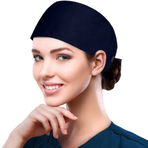 Fesciory Adjustable Working Caps with Button & Sweatband, Elastic Bandage Tie Back Hats for Women(Navy)